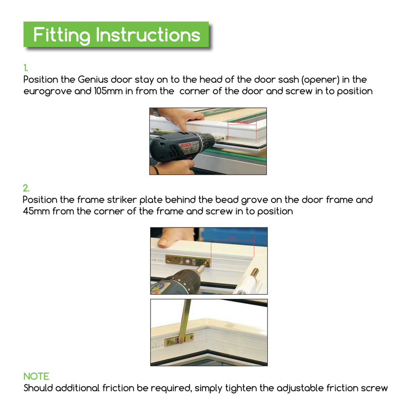 Genius UPVC Door Restrictor Stay 335mm for uPVC, Aluminium, French, Pa ...